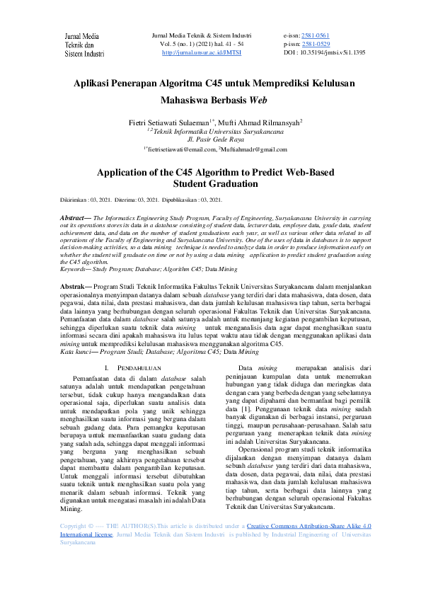 (PDF) Aplikasi Data Mining Untuk Memprediksi Kelulusan Mahasiswa Berbasis Web Menggunakan ...