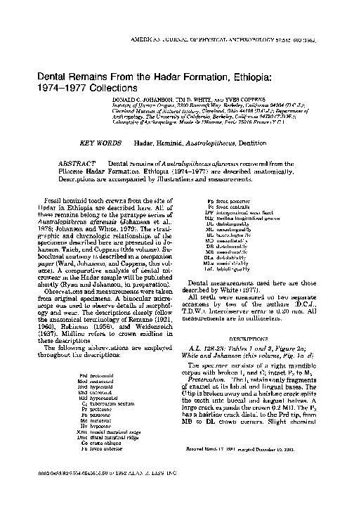(PDF) Dental remains from the Hadar formation, Ethiopia: 1974-1977 ...