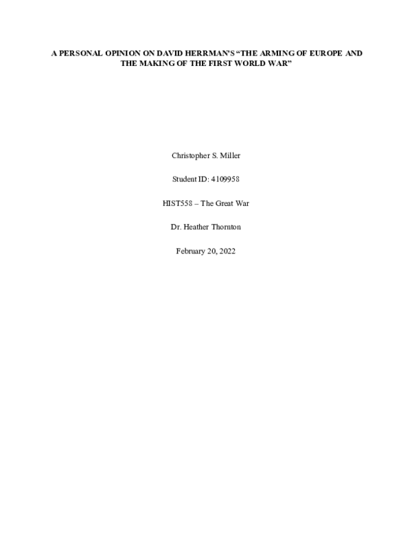 (DOC) A PERSONAL OPINION ON DAVID HERRMAN'S “THE ARMING OF EUROPE AND ...