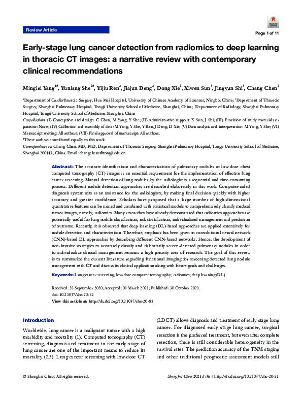 (PDF) Early-stage lung cancer detection from radiomics to deep learning ...
