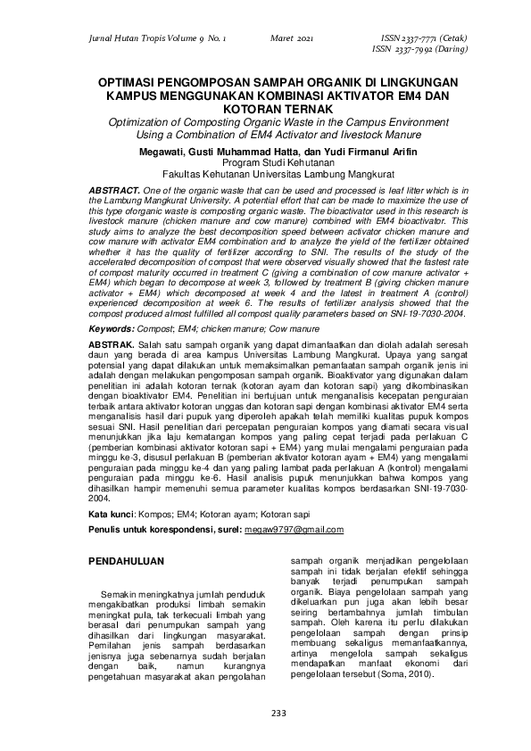 (PDF) Optimasi Pengomposan Sampah Organik DI Lingkungan Kampus ...