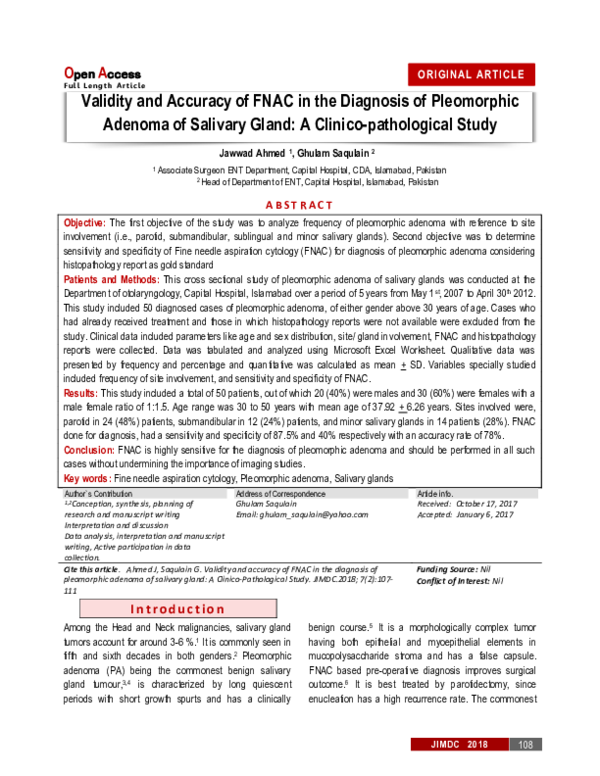 (PDF) Validity and Accuracy of FNAC in the Diagnosis of Pleomorphic ...