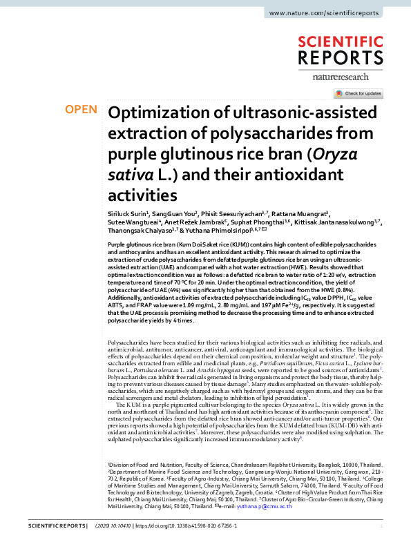 (PDF) Optimization of ultrasonic-assisted extraction of polysaccharides from purple glutinous ...