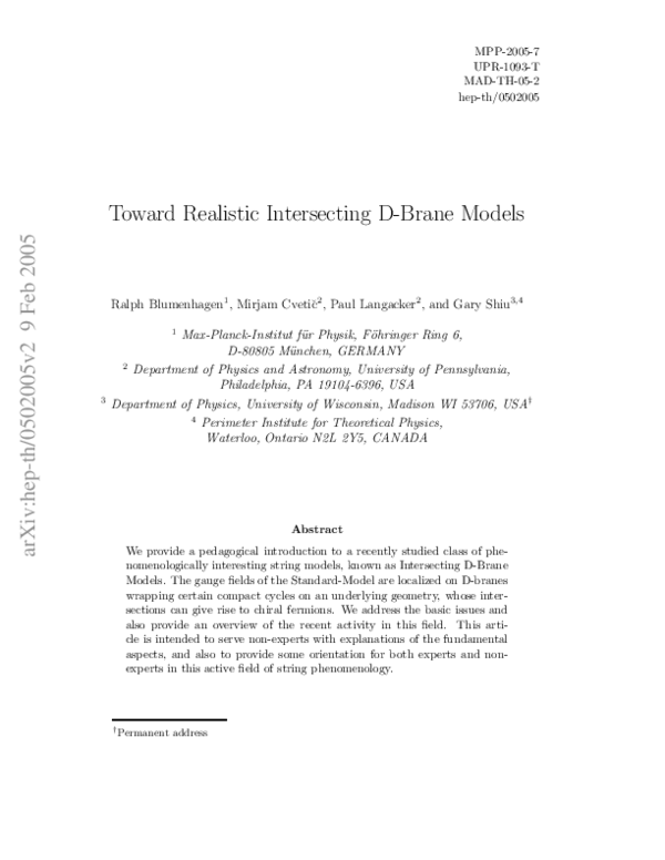 (PDF) Toward Realistic Intersecting D-Brane Models