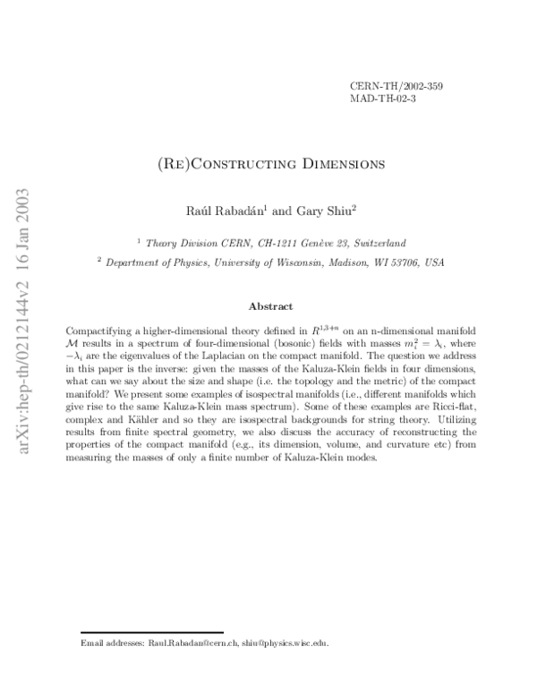 Pdf Re Constructing Dimensions