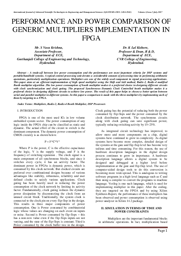(PDF) Performance and Power Comparison of Generic Multipliers Implementation in Fpga