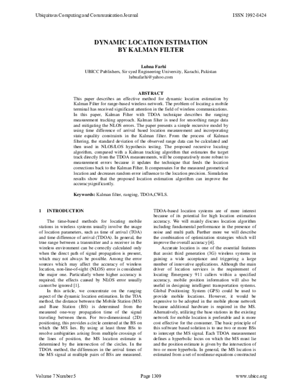(PDF) Dynamic Location Estimation by Kalman Filter