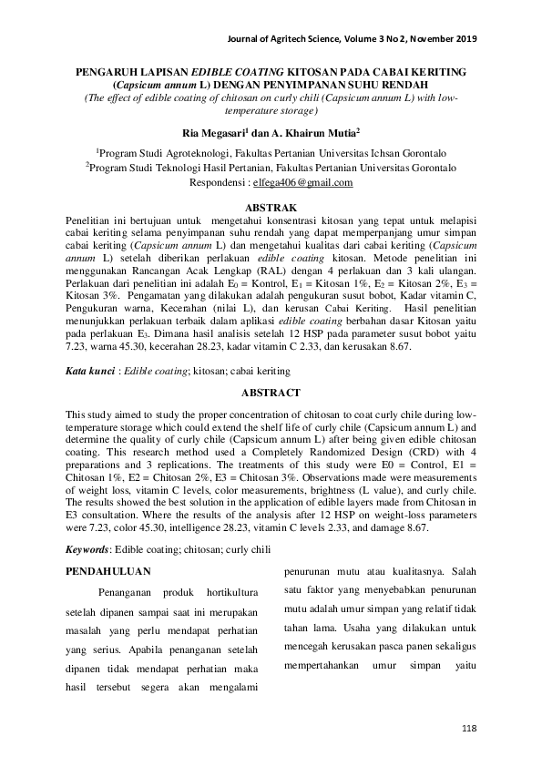 (PDF) PENGARUH LAPISAN EDIBLE COATING KITOSAN PADA CABAI KERITING ...