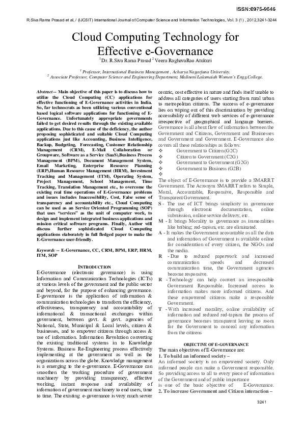 (PDF) Cloud Computing Technology for Effective e-Governance