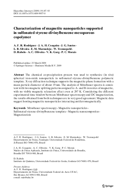 (PDF) Characterization of magnetite nanoparticles supported in ...