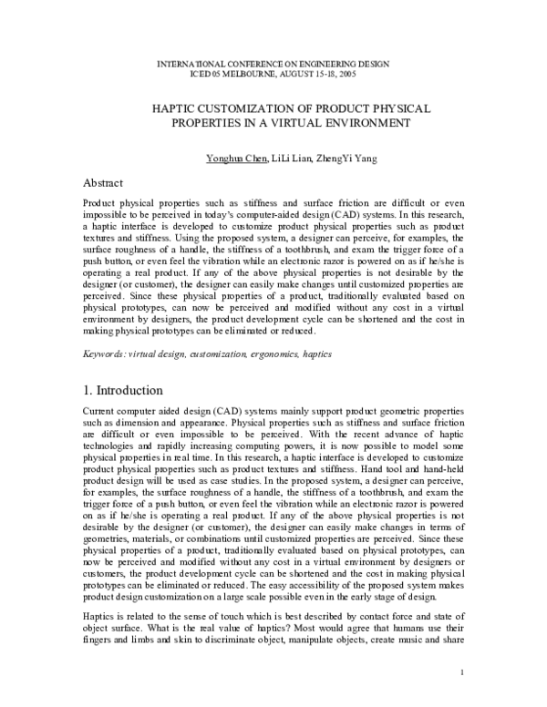 (PDF) Haptic Customization of Product Physical Properties in a Virtual ...