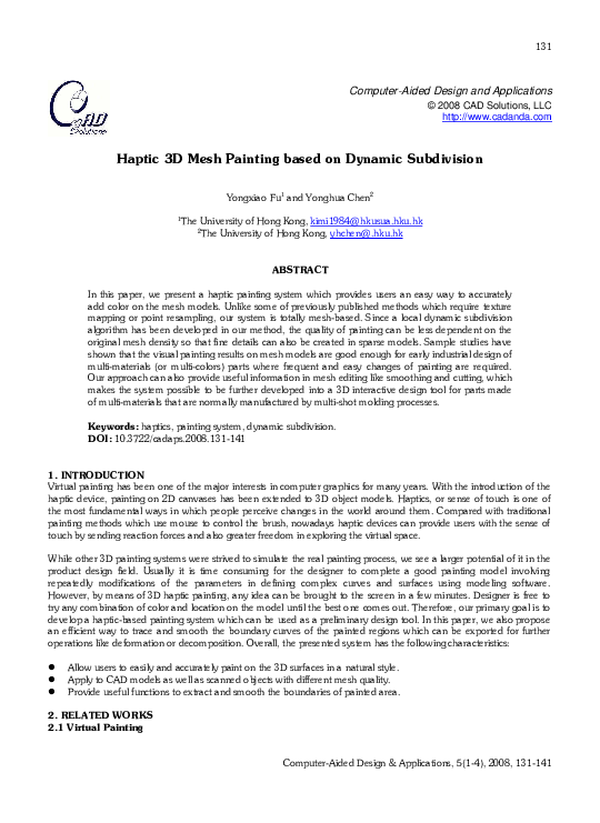 (PDF) Haptic 3D Mesh Painting based on Dynamic Subdivision