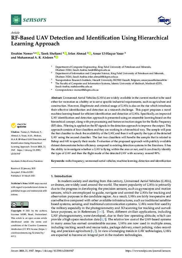 Pdf Rf Based Uav Detection And Identification Using Hierarchical