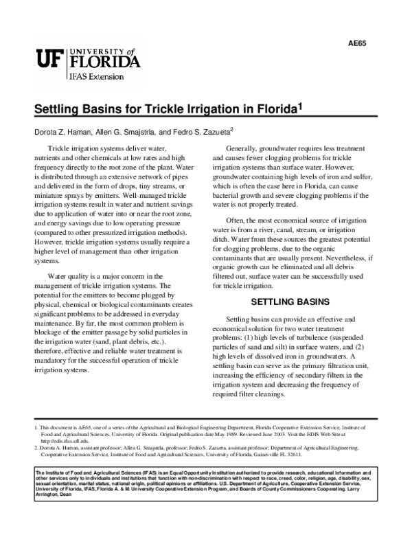 (PDF) Settling Basins for Trickle Irrigation in Florida 1