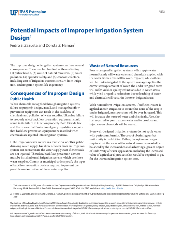 (PDF) Potential Impacts of Improper Irrigation System Design 1