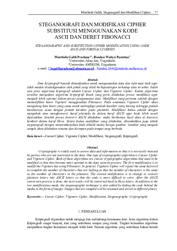 Pdf Steganography Technique And Modification Of Substitution Cipher Using Ascii Code And