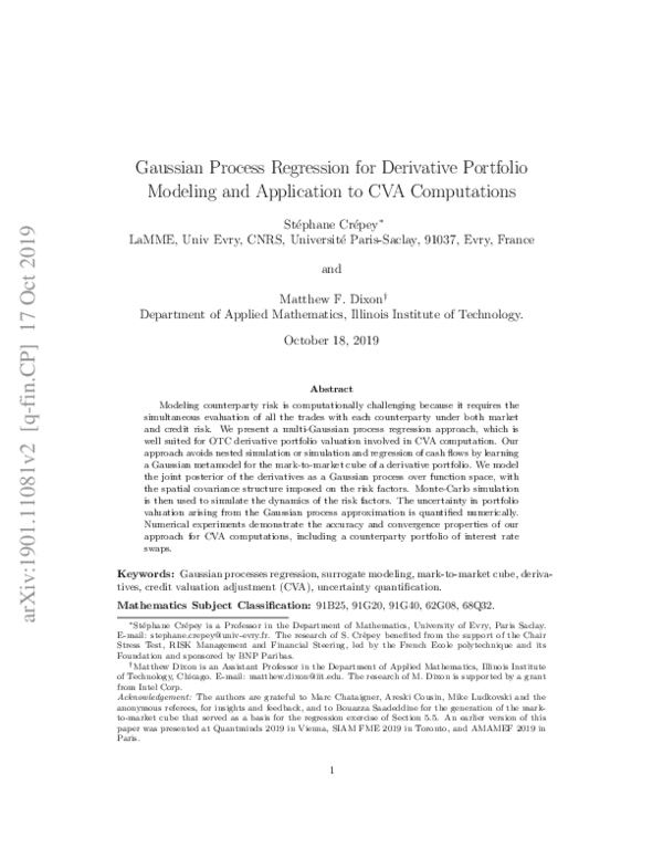 (PDF) Gaussian process regression for derivative portfolio modeling and application to credit ...