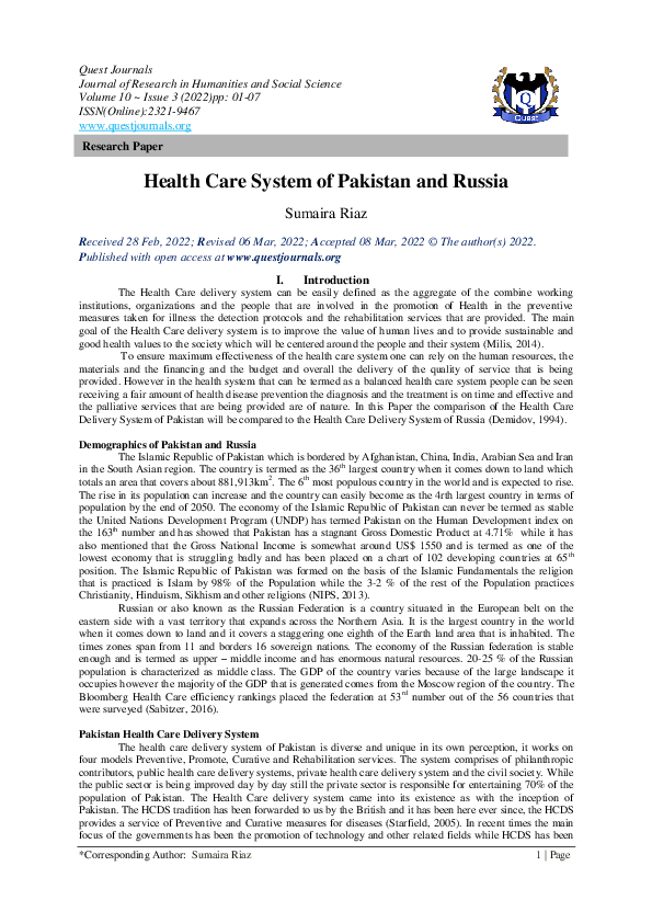 (PDF) Health Care System of Pakistan and Russia