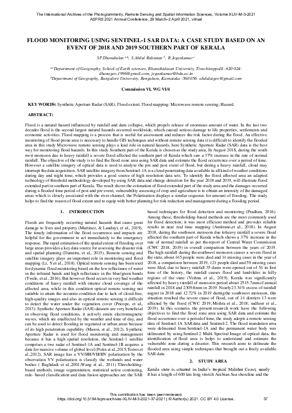 (PDF) Flood Monitoring Using SENTINEL-1 Sar Data: A Case Study Based on an Event of 2018 and ...