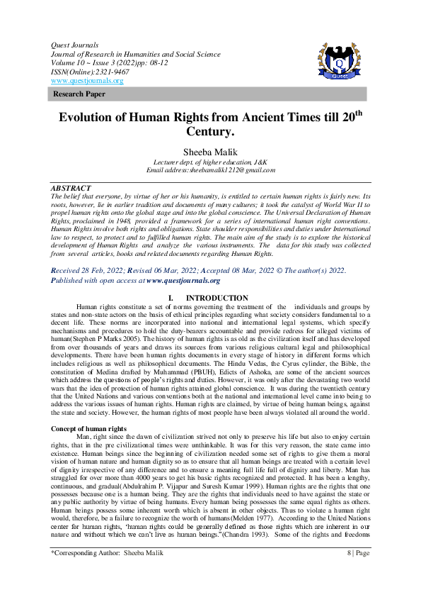 (PDF) Evolution of Human Rights from Ancient Times till 20 th Century