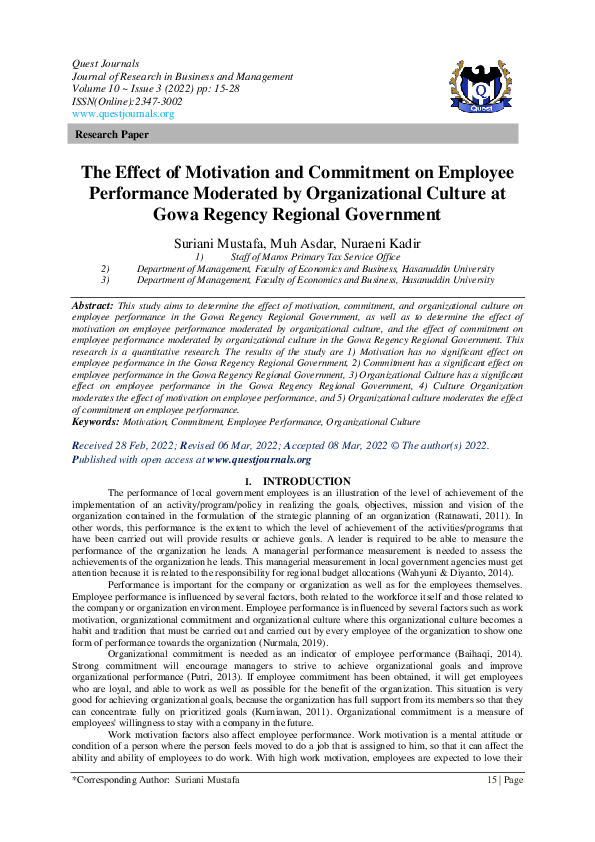 (PDF) The Effect of Motivation and Commitment on Employee Performance ...