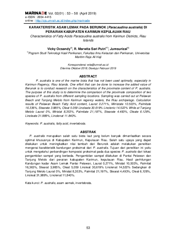 (PDF) Characteristics of Paracaudina australis Fatty Acid from Karimun ...