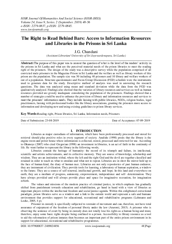 (PDF) The Right to Read Behind Bars: Access to Information Resources ...