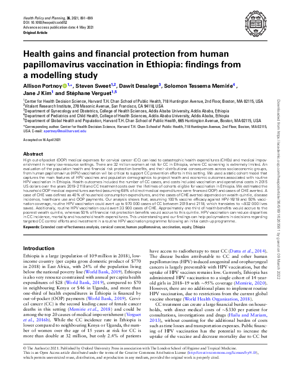 Pdf Health Gains And Financial Protection From Human Papillomavirus 6168
