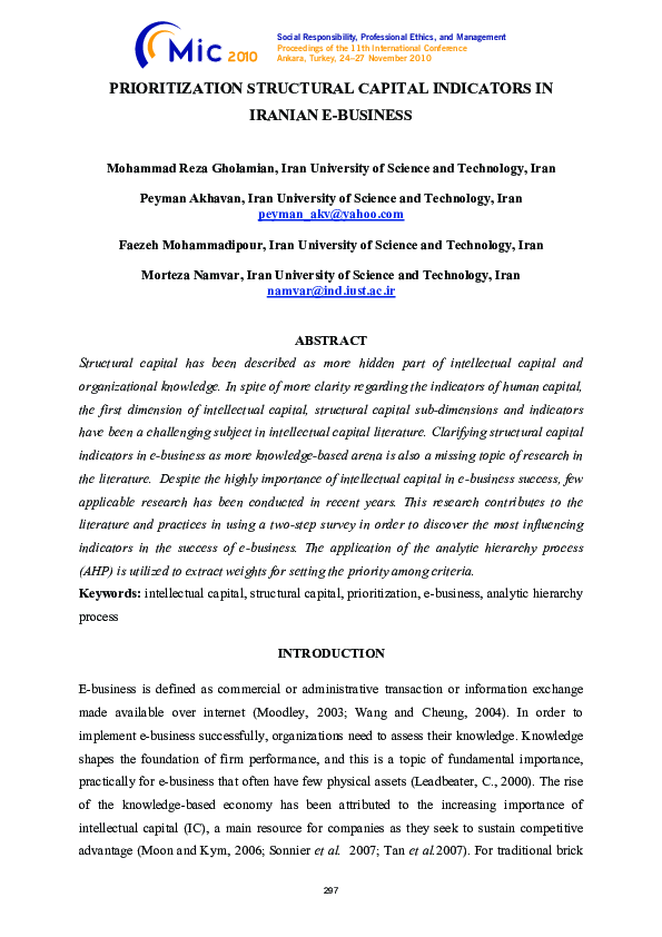(PDF) Prioritization Structural Capital Indicators in Iranian e-Business