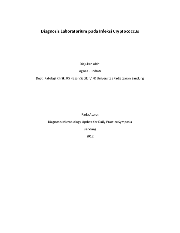(PDF) Diagnosis Laboratorium pada Infeksi Cryptococcus