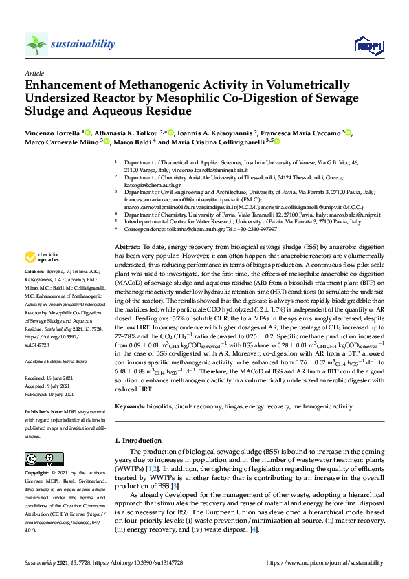 (PDF) Enhancement of Methanogenic Activity in Volumetrically Undersized Reactor by Mesophilic Co ...