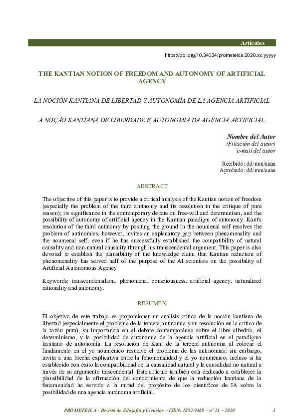 (DOC) Kantian Notion of freedom and Autonomy of Artificial Agency