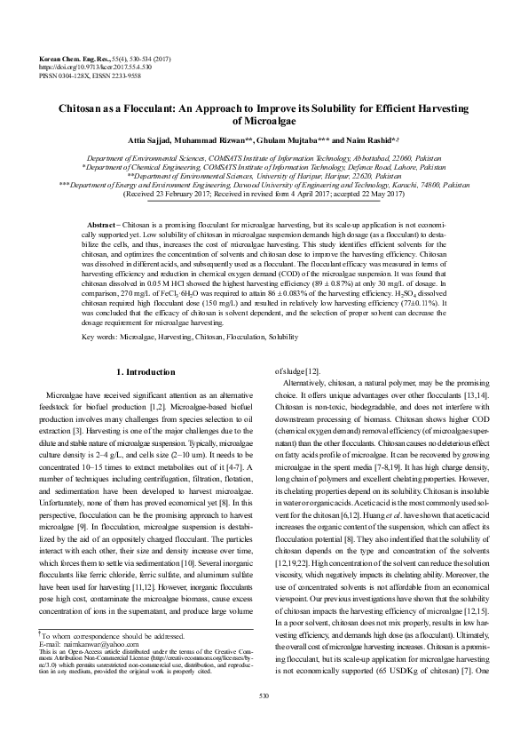 (PDF) Chitosan as a Flocculant: An Approach to Improve its Solubility for Efficient Harvesting ...