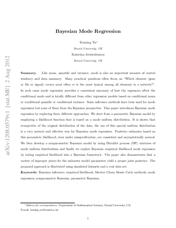 (PDF) Bayesian Mode Regression