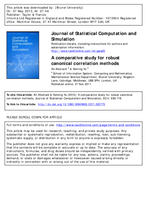 (PDF) A comparative study for robust canonical correlation methods