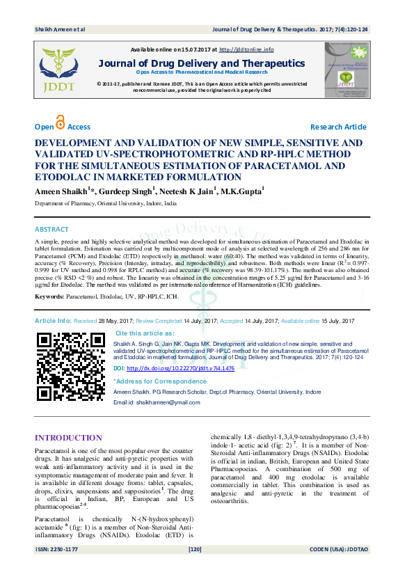 Pdf Development And Validation Of New Simple Sensitive And Validated