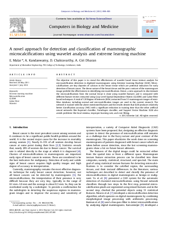 (PDF) A novel approach for detection and classification of mammographic microcalcifications ...