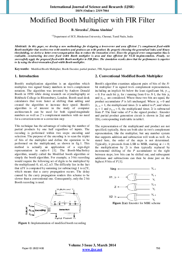 (PDF) Modified Booth Multiplier with FIR Filter | Diana Aloshius ...