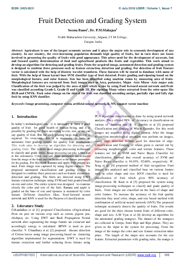 (PDF) Fruit Detection and Grading System