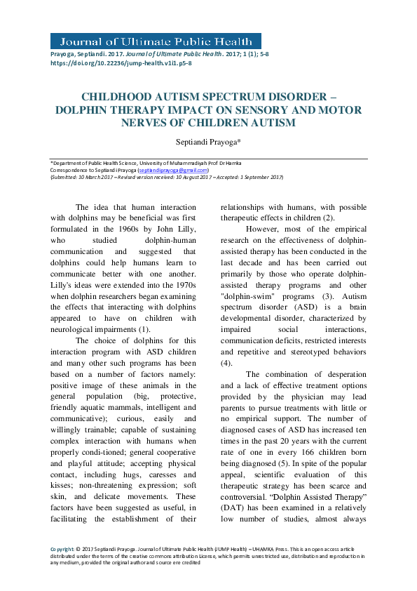 (PDF) Childhood Autism Spectrum Disorder – Dolphin Therapy Impact on ...