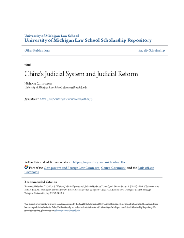 (PDF) China's Judicial System and Judicial Reform