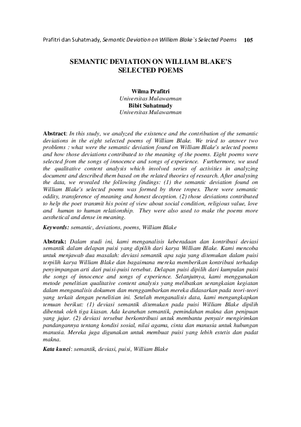 (PDF) Semantic Deviation on William Blake’s Selected Poems
