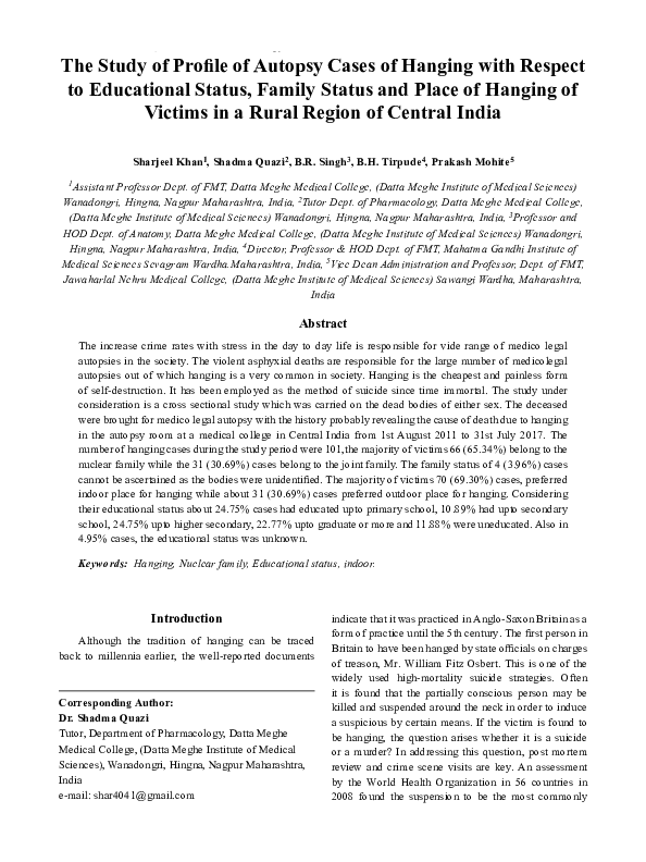 (PDF) The Study of Profile of Autopsy Cases of Hanging with Respect to ...