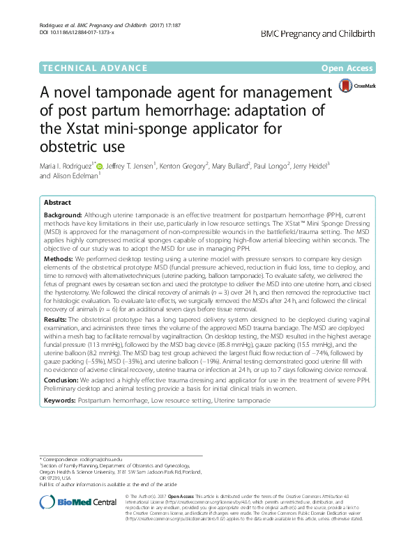 (PDF) A novel tamponade agent for management of post partum hemorrhage ...