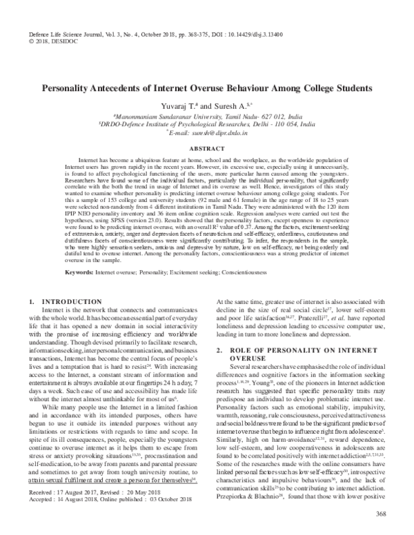 (PDF) Personality Antecedents of Internet Overuse Behaviour Among ...