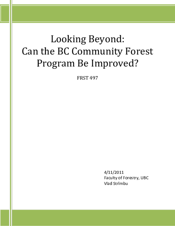 (PDF) Looking beyond : can the BC community forest program be improved?