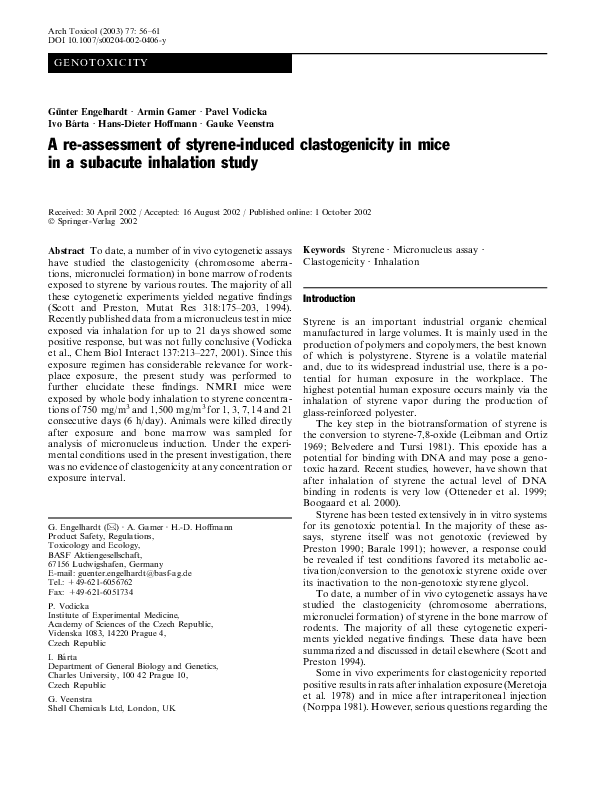 (PDF) A re-assessment of styrene-induced clastogenicity in mice in a ...