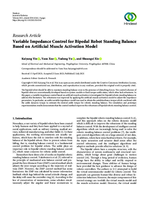 Pdf Variable Impedance Control For Bipedal Robot Standing Balance