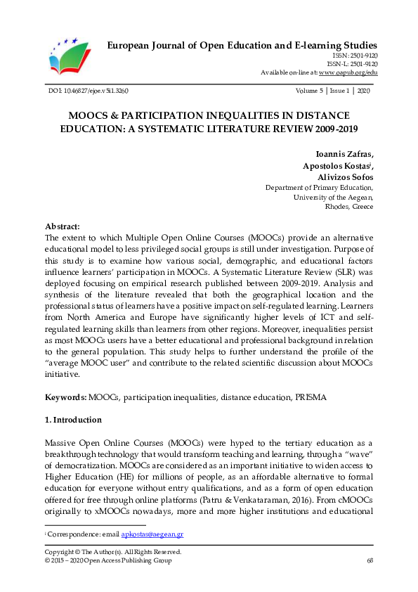 (PDF) Moocs & Participation Inequalities in Distance Education: A ...