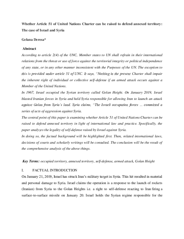 (PDF) Whether Article 51 of United Nations Charter can be raised to ...
